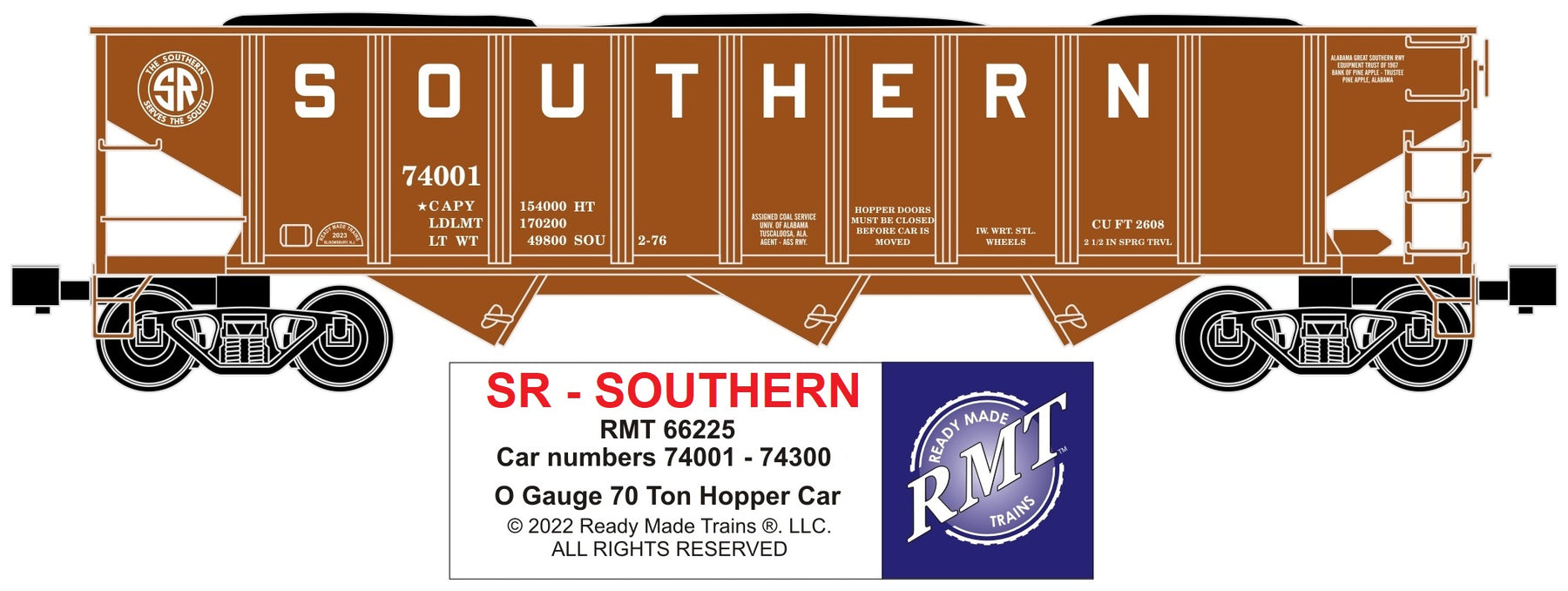 Ready Made Trains RMT-66225 - 70 Ton 3-Bay Coal Hopper Car "Southern ...